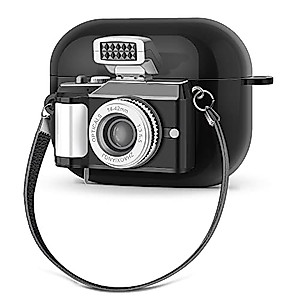 Coolden Compatible with AirPod 3rd Generation Case Cover Vintage Camera Design for Women Girls Creative Flash Shutter Function with Wrist Strap Soft Silicone Protective Shockproof Case for Airpods 3rd