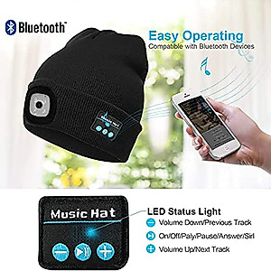 Bluetooth Beanie Hat with Light, Unisex USB Rechargeable LED Headlamp Cap with Headphones, Built-in Speakers (Color : Natural, Size : One Size)