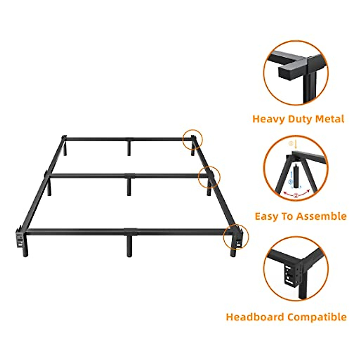 ZIYOO California King Bed Frame, 9 Legs Heavy Duty Bed Base for Box Spring and Mattress, 7 Inch Low to Ground, Non-Slip, Noise-Free, Easy Assembly, Black