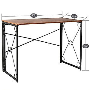 VECELO Folding Computer Desk 39.4'', Simple Laptop Table Home Office Workstation for Reading Writing, No Assembly Needed, Small Space, Teak Brown
