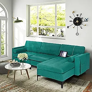 KOMFOTT 97-Inch Extra Large Convertible Sectional Sofa Couch, 3-Seat L Shaped Sofa with Reversible Chaise Lounge, Power Socket & 2 USB Ports, 2 Bolsters, Modular Sleeper Sofa Couch for Living Room