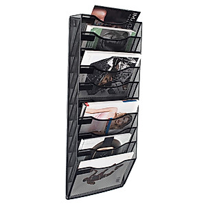 Klickpick Office 10 Sections Hanging Files Wall Mounted Metal Mesh Document File Organizer Magazine Holder Rack Organizer Racks Multipurpose Use to Display Files, Magazine, Newspapers- Black