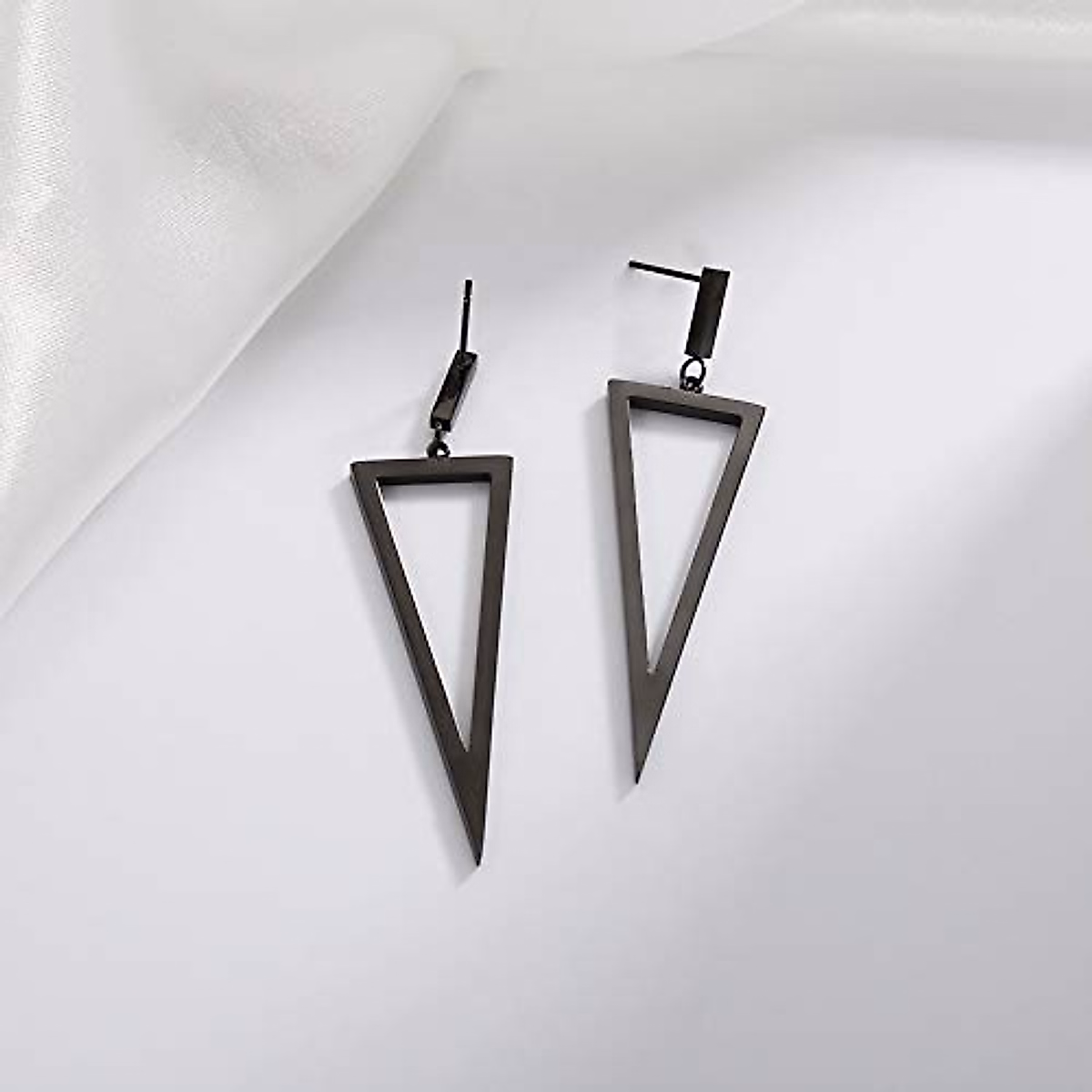 Black Stainless Steel Metal Triangle Dangle Drop Earrings For Women