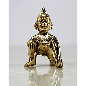 StonKraft Brass Krishna Laddoo Gopal Kanha Makhan Chor Statue Idol Murti Sculpture (Small Size)