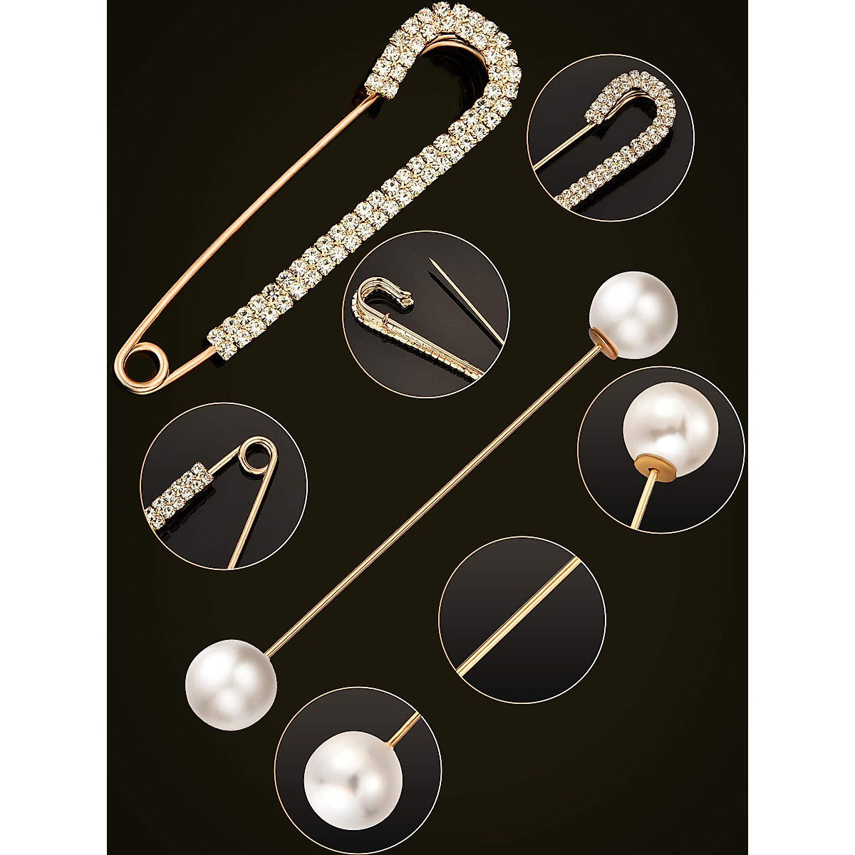 6 Pieces Sweater Shawl Clips Retro Pearl Brooch Pins Crystal Cardigan Collar Clip Dress Shirt Clip for Back Cinch and Waist for Women Girl Clothing Costume Accessory