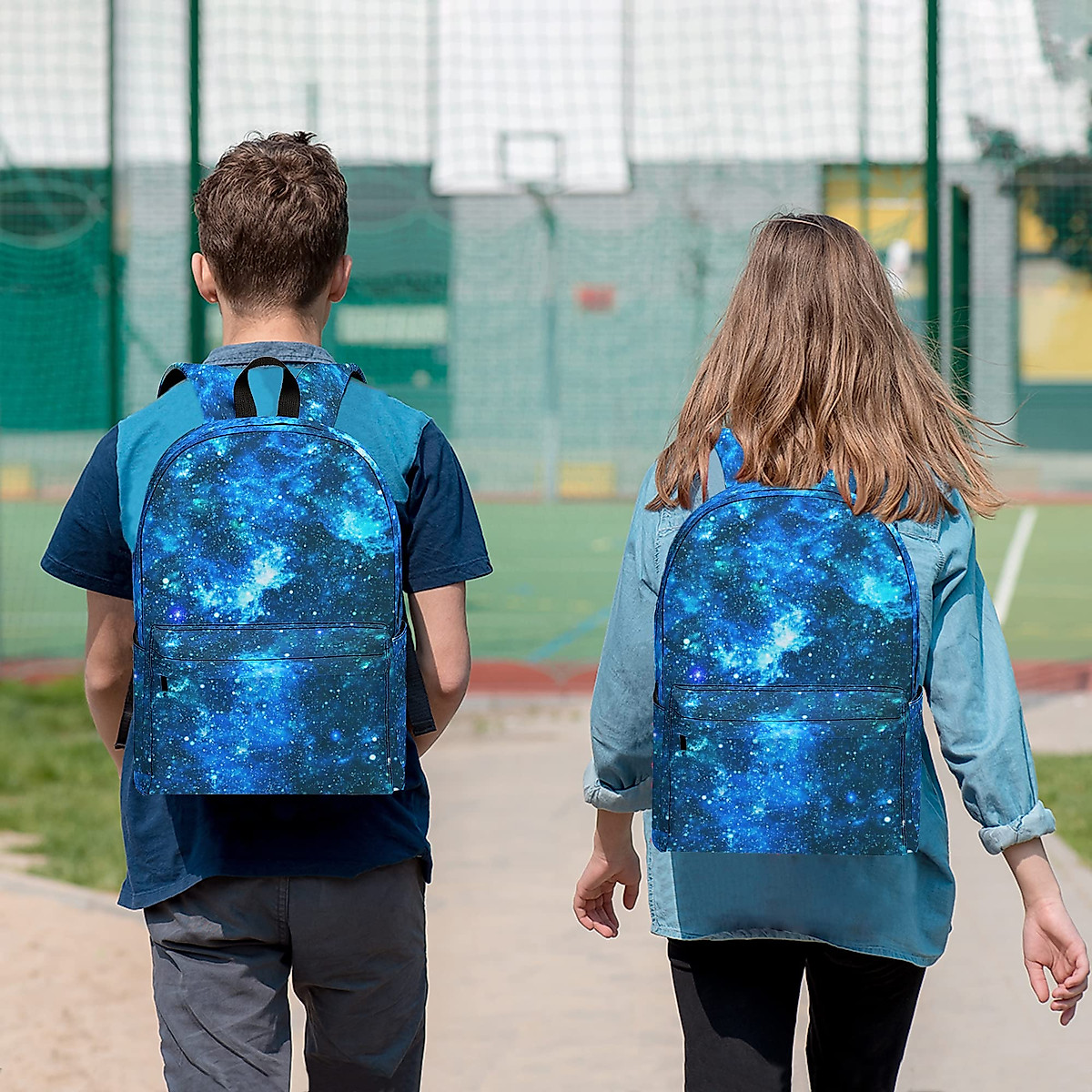 Qlonrewt Boys Girls Backpack for School, 17 Inch Aesthetic Laptop Backpacks for Travel Elementary College Middle High School, Large Capacity Bookbag School Bag Casual Daypack(Galaxy Blue)