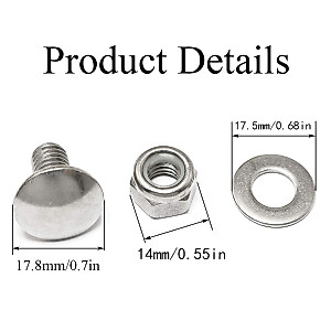 Pro Bamboo Kitchen 8 Sets Stainless Steel Carriage Bolt 5/16"-18 x 5/8 Carriage Bolts with 5/16 Nuts and Washers Self Locking Nonskid Nylon Lock Nut