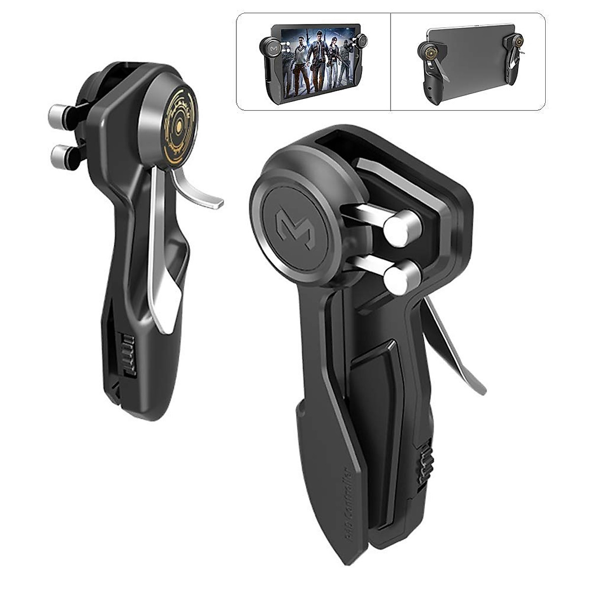 Rakizbe PUBG Controller for Tablet 4 Triggers [6 Finger Operation] Sensitive Shoot Aim Trigger Gamepad Grip, Support 10-12.9 inch iPad & Tablet (Thickness < 10mm), Black