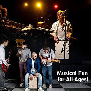 Pyle Stringed Birch Wood Compact Acoustic Jam Cajon - Wooden Hand Drum Percussion Box with Internal Guitar Strings, Deep Bass, Classic Slap, and Crackle Sound - For Kids, Teens, and Adults - PCJD16