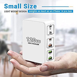 Fotirax 120W Multi Ports USB C Fast Charging Station,6-Port USB Wall Charger for Laptop,iPad, iPhone,Airpods,Charger hub