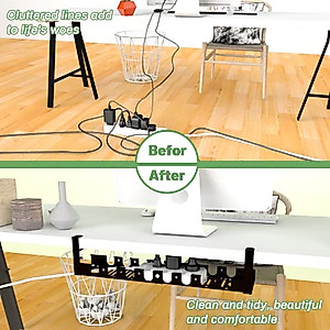 Under Desk Cable Management Tray - Cord Organizer for Desk, with Clamp Mount System for Wire Management for Office and Home, No Need to Drill Holes