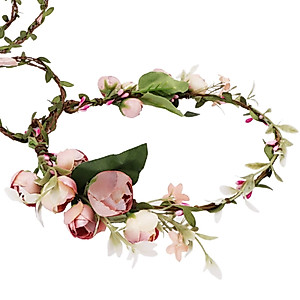 YISSION Pink Flower Crown floral Wreath Headband Flower Women Girl Headpiece Hair Accessories for Wedding Photo Shoot Festivals