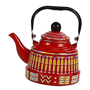 Fenteer 2.5L Hot Water Tea Kettle Pot with Handle,Enameled Teakettle for Household Restaurant Hotel Kitchen Stovetop, Red