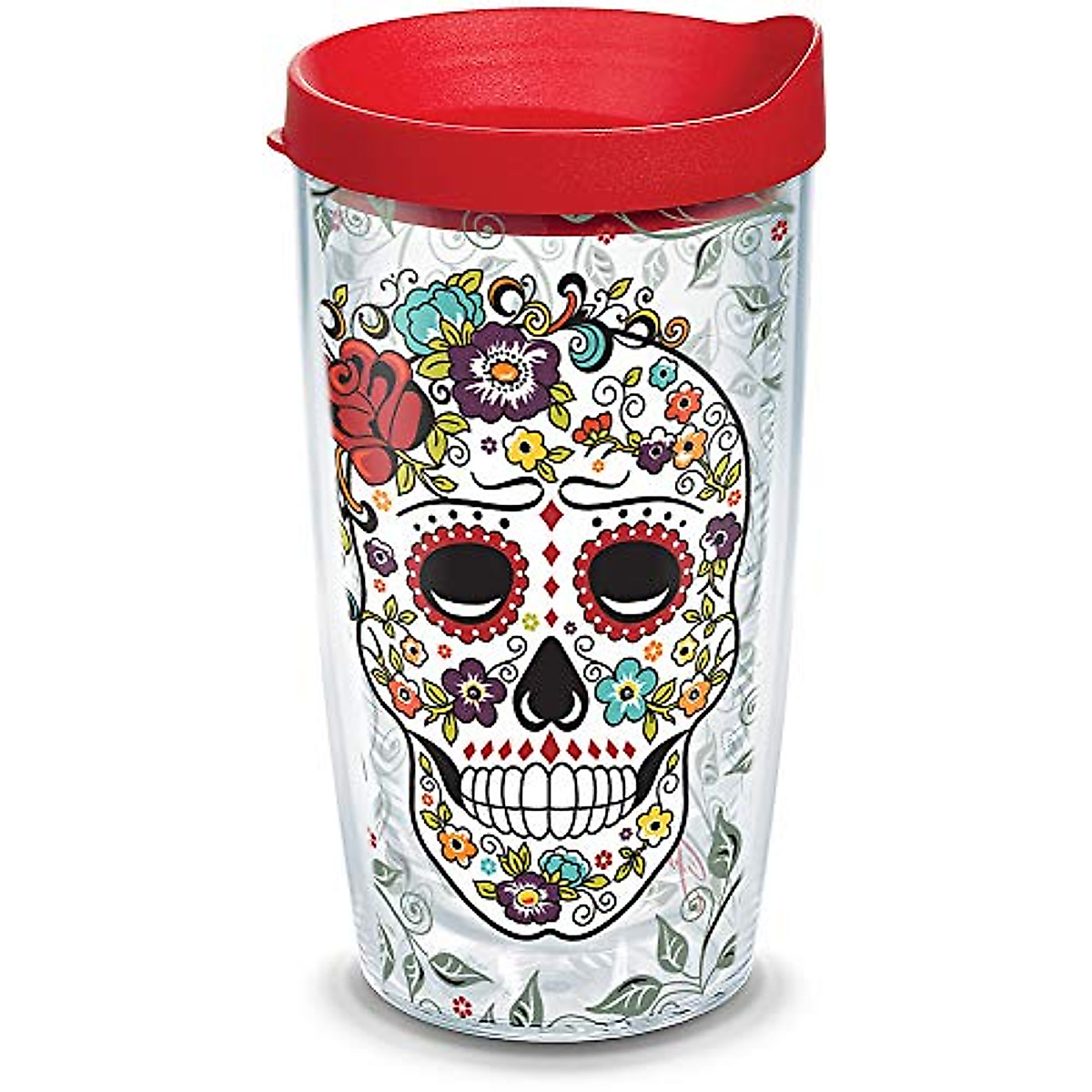 Tervis Made in USA Double Walled Fiesta Insulated Tumbler Cup Keeps Drinks Cold & Hot, 16oz, Skull and Flowers