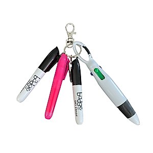 Badge Reel Accessory, Mini Pen, Highlighter, Permanent Marker, Dry Erase Marker to attach to Badge Reel or ID Lanyard, Custom Set for Nurses, Doctors, PAs, CNAs (Pink Highlighter - Black Dry Erase)