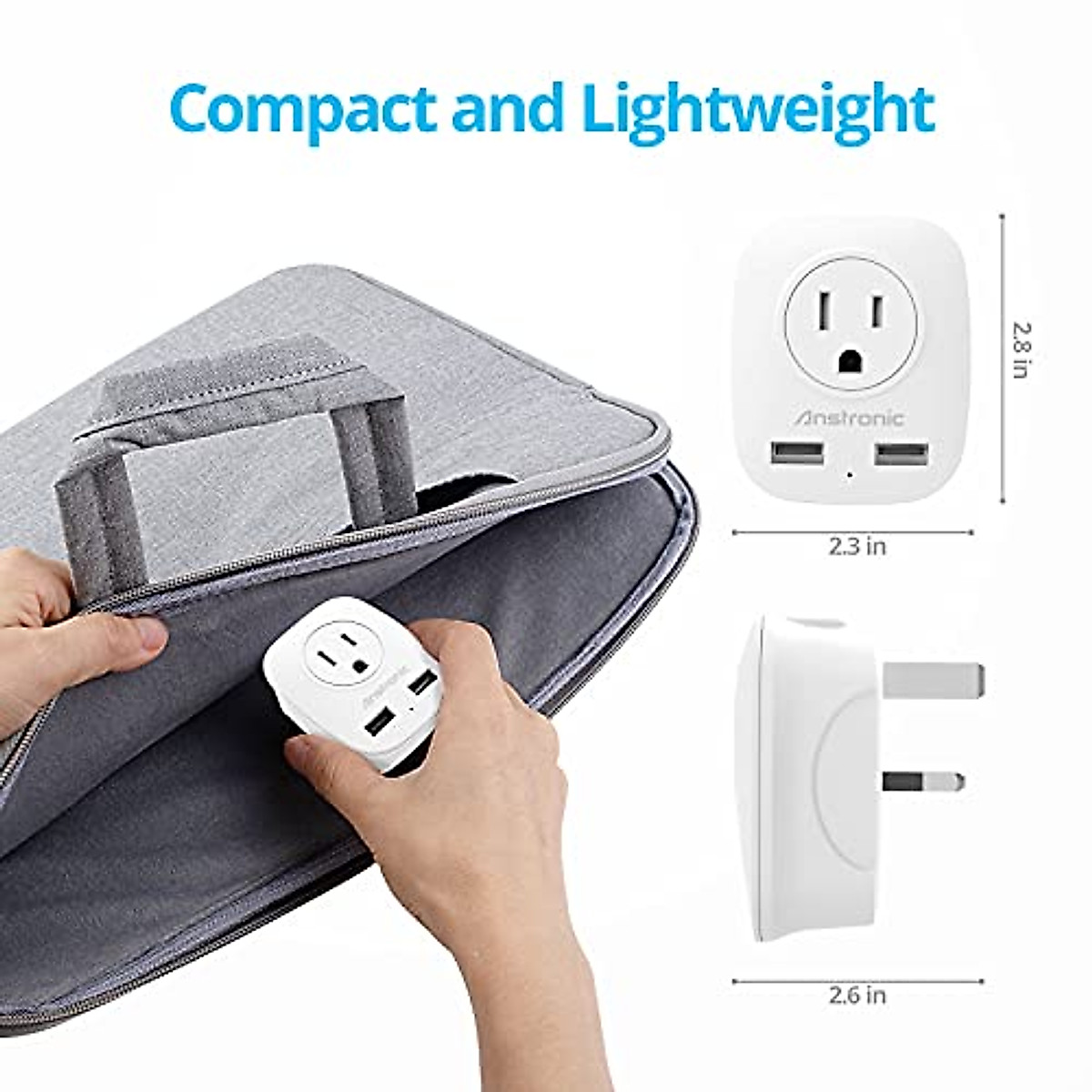 [2-Pack] US to UK Ireland Travel Plug Adapter, Anstronic International Power Adapter with 2 USB, 4 in 1 Power Outlet Adaptor for USA to British England Dubai Irish Scotland Hong Kong(Type G)