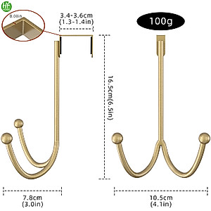 HFHOME 2Packs Over The Door Double Hanger Hooks, Metal Twin Hooks Organizer for Hanging Coats, Hats, Robes, Towels- Gold