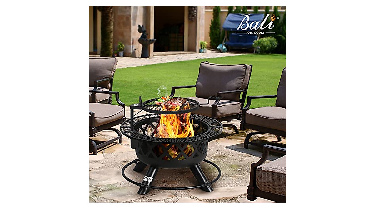 BALI OUTDOORS 32in Wood Burning Fire Pit & Grill