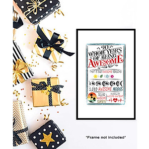 90 Years Of Being Awesome, 90th birthday Signature Board for Best Friend Boyfriend Girlfriend Husband Wife, 90th Birthday Gift Ideas (11 inches by 17 inches)