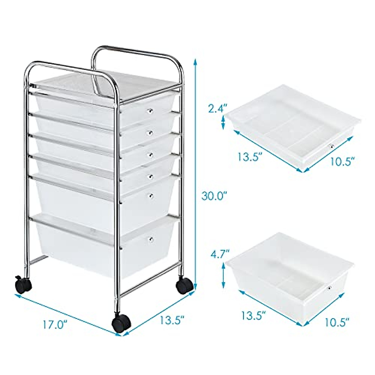 GOFLAME 6-Drawer Rolling Storage Cart, Multipurpose Movable Organizer Cart, Utility Cart for Home, Office, School (Clear)