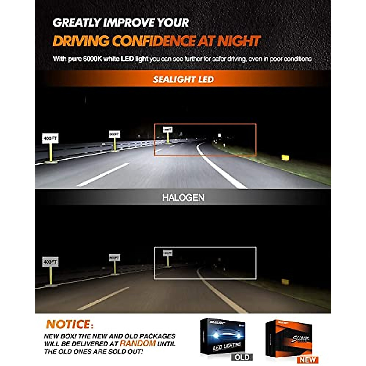 SEALIGHT 9005/HB3 H11/H9/H8 LED Bulbs Combo, Super Bright Cool White, Plug and Play, Pack of 4