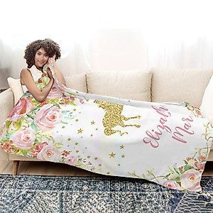 Personalized Unicorn Blanket with Name Custom Baby Blanket for Girls Customized Baby Girl Gifts Soft Plush Fleece Blankets for Shower Nursery Swaddling - Floral Unicorn9 50x60in