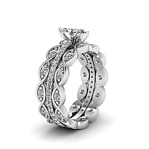 Two Rings His Hers Wedding Ring Sets Couples Matching Rings Women's 3pc White Gold Filled CZ Wedding Engagement Ring Bridal Sets Men's Titanium Wedding Band