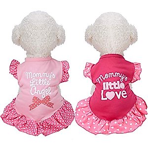 2 Pieces Dog Dresses for Small Dogs Cute Girl Female Dog Dress Mommy Puppy Shirt Skirt Doggie Dresses Pet Summer Clothes Apparel for Dogs and Cats (Love and Angel,Small)