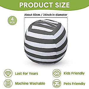 4 Pieces Bean Bag Chair Cover Stuffed Animal Storage 23.62 x 23.62 x 23.62 Inch Stuffable Zipper Beanbag Canvas Stuffed Animal Organizer for Organizing Kid's Plush Toys Adult's Room, White and Gray