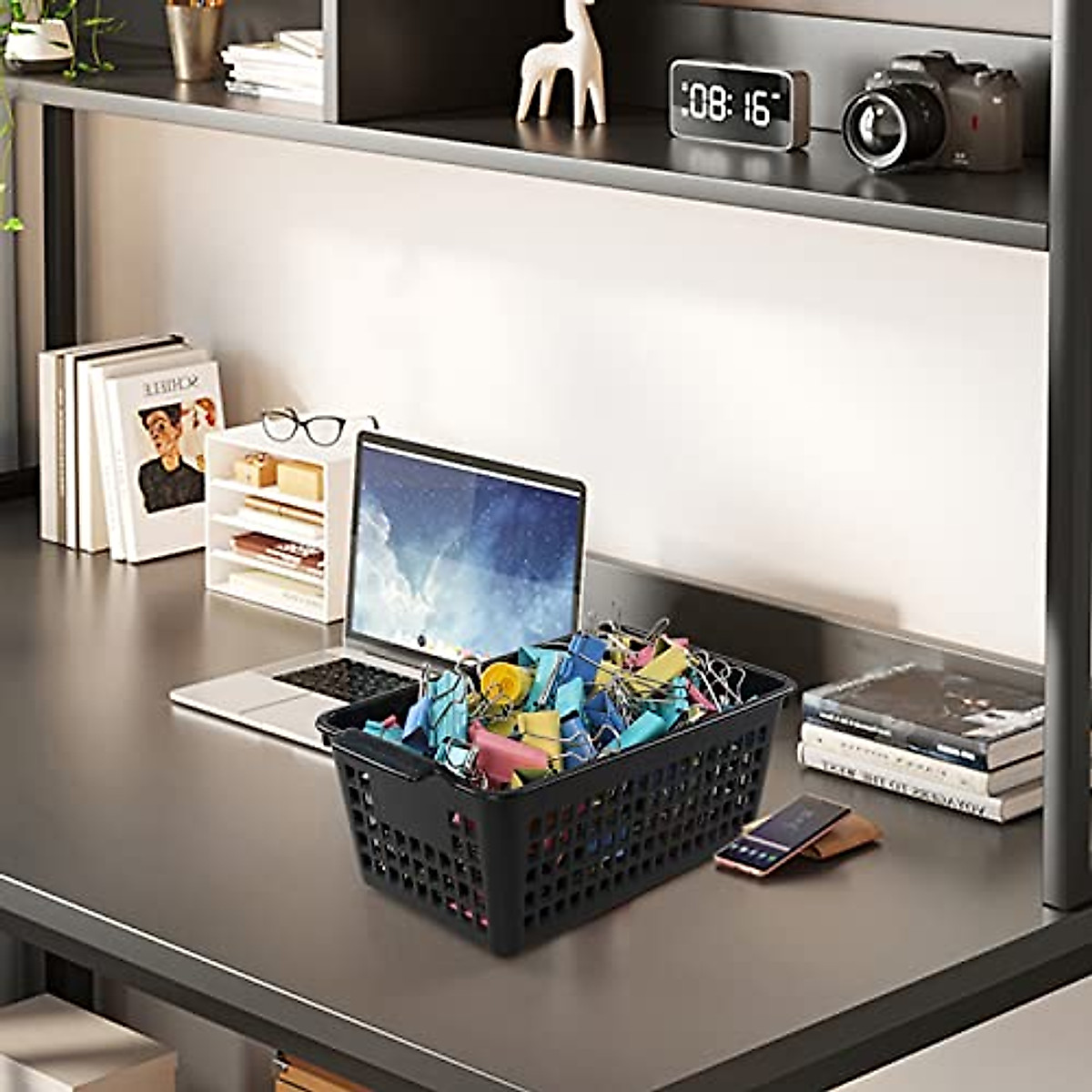 AnnkkyUS 6-pack Plastic Storage Basket, Small Organizer Bins, Black