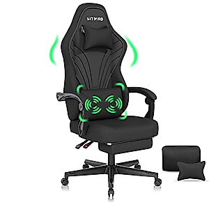 SITMOD Gaming Chair, Ergonomic Fabric Gaming Chair, Adjustable Computer Chair with Footrest and Lumbar Support, Reclining Gamer Chair PC Racing Chair Massage Office Gaming Chairs for Adult(Black)