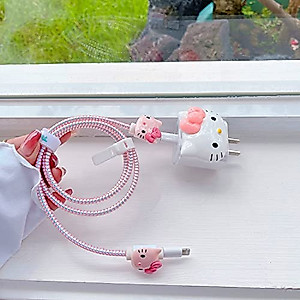 Tospania DIY Cable Protector Charger Wire Saver - Data Cable18W/20W USB-C Charger Line Protector-Compatible with iPhone 11 12 13 14 Pro Max (Pink Kitty)