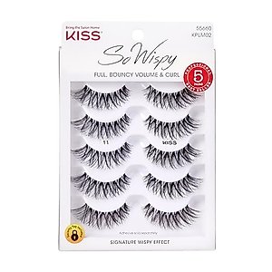 KISS So Wispy, False Eyelashes, Style #11', 12 mm, Includes 5 Pairs Of Lashes, Contact Lens Friendly, Easy to Apply, Reusable Strip Lashes, Glue On, Mulitpack
