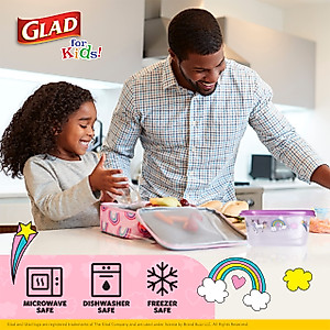 Glad for Kids Unicorns GladWare To Go Storage Containers with Lids| 24 oz Kids Snack Containers with Unicorn Design, 4 Count Set with 4 Dressing or Sauce Cups