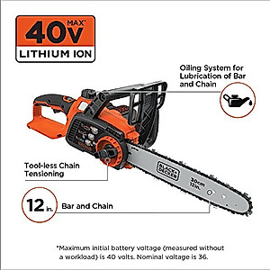 BLACK+DECKER 40V Max Cordless Chainsaw, 12-Inch (LCS1240)