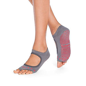 Tucketts Allegro Toeless Non-Slip Grip Socks - Anti Skid Yoga, Barre, Pilates, Home & Leisure, Pedicure - S/M - 1 pair Solid Grey Dot