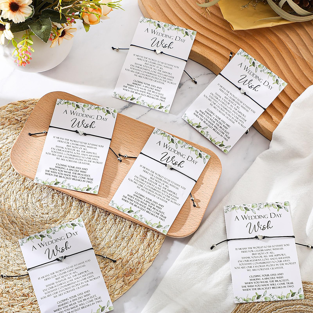 Sasylvia 50 Sets Wedding Favors for Guests Bracelets Bulk Adjustable Bracelets with Thank You Wish Cards for Wedding Party Gifts Bridal Shower Souvenirs(Greenery)