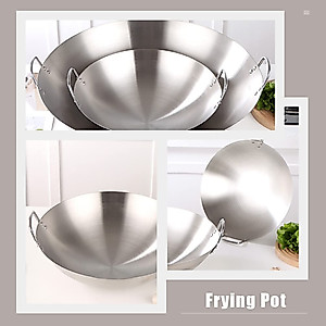 Cabilock Wok Stainless Steel Wok Stir Fry Pans Traditional Chinese Japanese Woks Induction Wok Scratch Proof Cookware with Handle for All Stoves Stainless Steel Wok