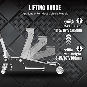 Torin T84025B Hydraulic Low Profile Aluminum and Steel Racing Floor Jack with Dual Piston Quick Lift Pump, 2.5 Ton (5,000 lb) Capacity, Black