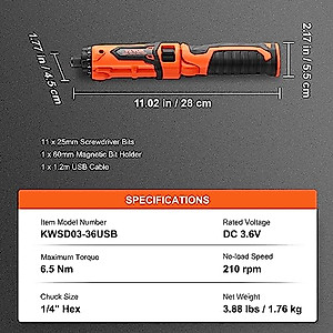 VEVOR Cordless Screwdriver, 4V 7Nm Electric Screwdriver Rechargeable Set with 11 Accessory Kit and Charging Cable, LED Light Dual Position Handle, Nut Drivers Magnetic Bit Holder Tool Kit Home Repair