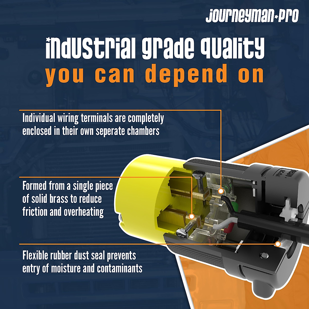 Journeyman-Pro 2713 30 Amp, 125/250 Volt, NEMA L14-30R, 3P, 4W, Locking Plug Connector, Black Industrial Grade, Grounding 7500 Watts Generator Rating (L14-30R (Female Plug))