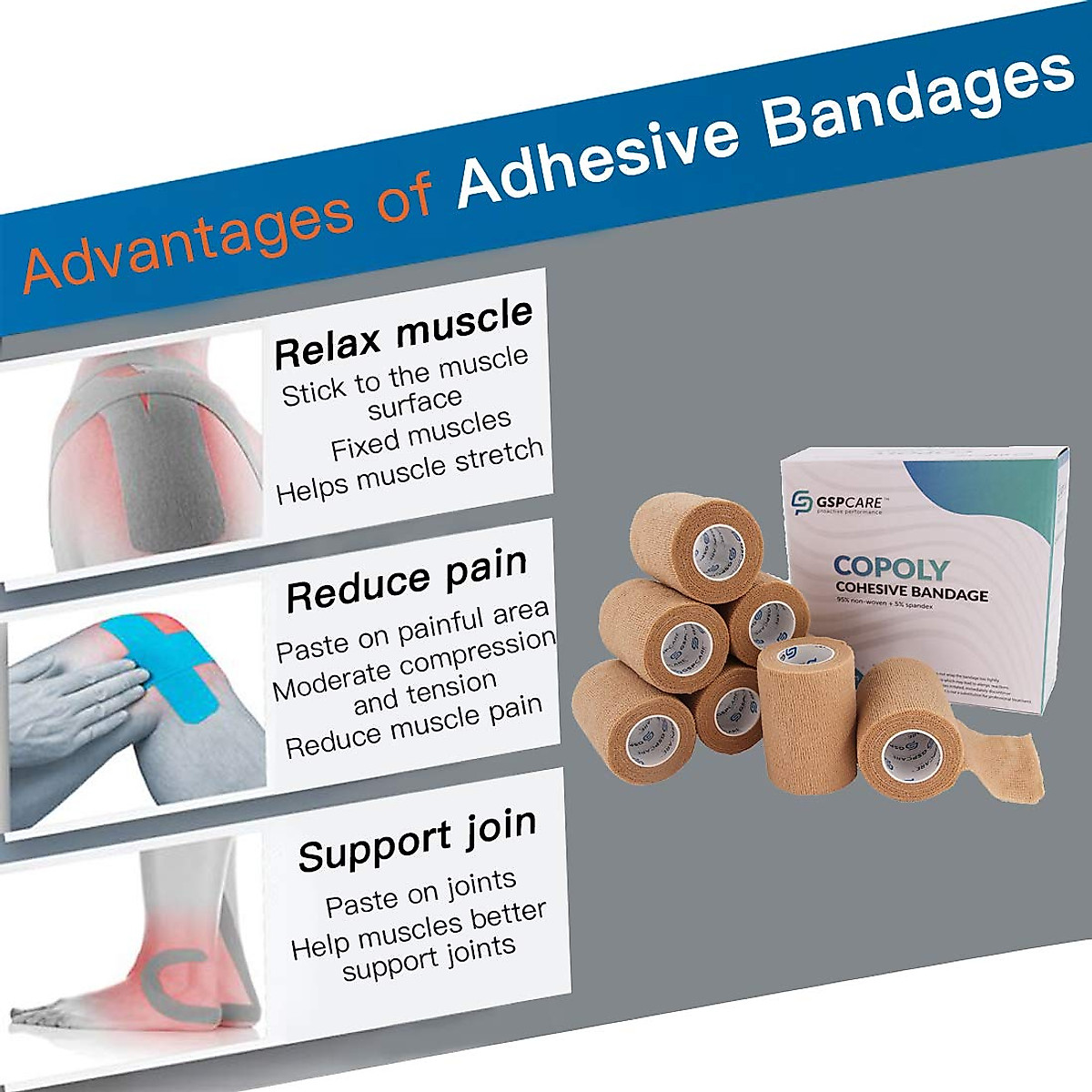 Self Adhesive Wrap Cohesive Bandages 12 Count 3" x 5 Yards, Medical Tape, Adhesive Flexible Breathable First Aid Non Woven Rolls, Stretch Athletic, Ankle Sprains & Swelling, Sports