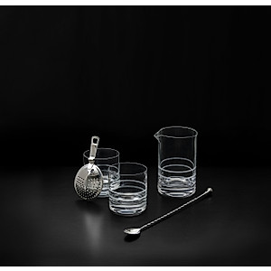 Crafthouse by Fortessa Professional Barware Tools by Charles Joly,Double Old Fashioned/DOF Set of 2, Mixing Glass, Julep Strainer, Bar Spoon, 5 Piece, Silver