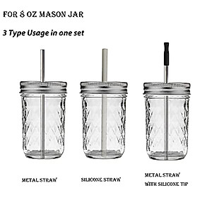 Reusable Short Small Silicone 5.5" &Metal 6" Stainless Steel Stirrer Drinking Straws Set for Coffee/Moscow Mule Mug, Cocktail lowball Glasses, Kids Toddler Baby Cup, Wine Tumbler,Bar-With Silicone Tip
