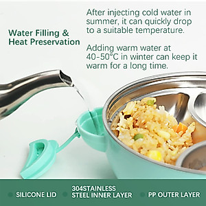 qianliyer Stainless Steel Kid Bowls Stainless Steel Suction Plates for Baby Divided Toddler Plates With Suction, Lid and Baby Bibs(Green)