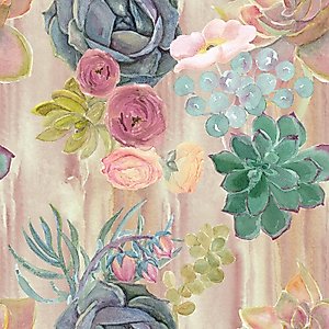 VaryStyle 17.7"x118" Succulent Floral Wallpaper Peel and Stick Wallpaper Vintage Aesthetic Watercolor Botanical Wallpaper Bright Contact Paper Removable Adhesive Wallpaper for Bathroom Bedroom Cabinet