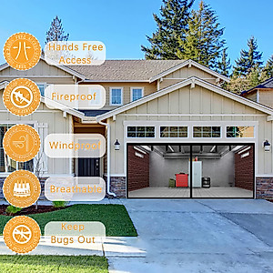 Fiberglass Magnetic Garage Screen Door - Double 16x7ft (2 car) Hands Free Mesh Screen Door，DIY Retractable Garage Door Screen with 6 Roll Up Starps (Fit 16 Ft W * 7 Ft H-A)