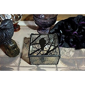 Ebros Gift Gothic Silhouette Raven Crow On Tree Branch Frosted Glass Decorative Jewelry Box 4" Wide Edgar Poe Nevermore Ravens Crows Stash Trinket Secret Box