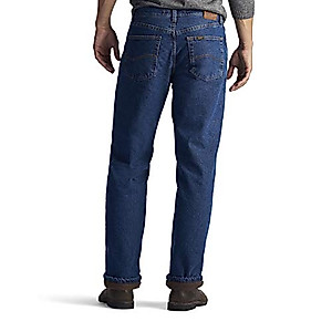 Lee Men's Flannel Relaxed-Fit Straight-Leg Jeans, Dark Wash-Fleece Lined, 36W x 30L