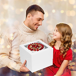 Moretoes 10 Sets Cake Boxes with Boards, 10x10x8 Inches Tall Bakery Boxes with Cake Boards with Window, Cajas Pasteles for Cake, Valentine's Day, Mother's Day, Pastries, Chocolates, Cookies, Pie